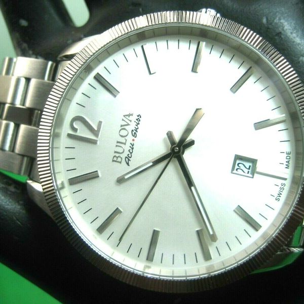 BULOVA ACCU-SWISS 63B194 SWISS MADE MEN'S CASUAL S/S WATCH SILVER DIAL ...