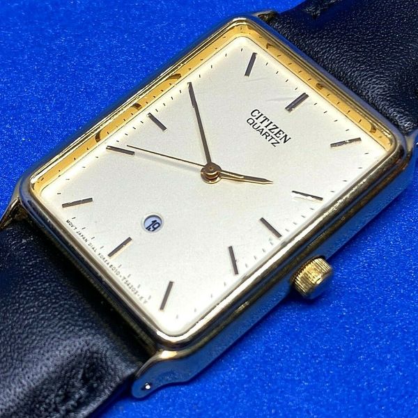 Vintage Citizen 6010 Men Gold Tone Rectangle Analog Quartz Watch Hour ...