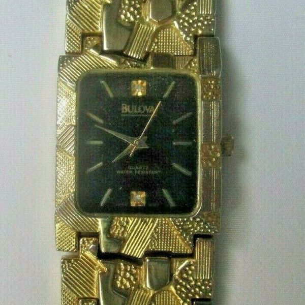 BULOVA 18K Gold Plated Gold Nugget Mens Quartz Watch 3063 5020 ...