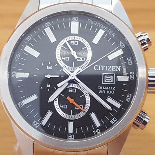 Mens Classic Citizen 0510 Black Face Chrono 100m Steel Bracelet Analog ...