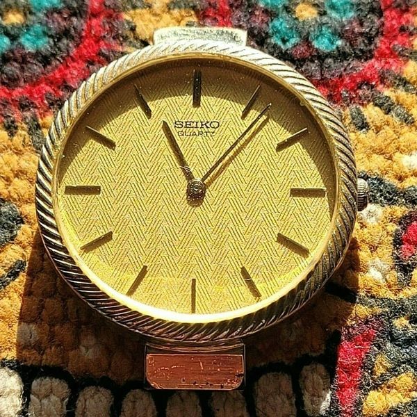 Vintage Seiko 7430-7000 Quartz 1984 Rope Bezel Gold Plated Textured ...