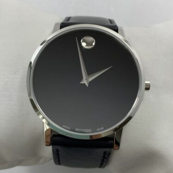 Movado Museum Classic SWISS Quartz Black Dial Leather Strap Men's Watch ...