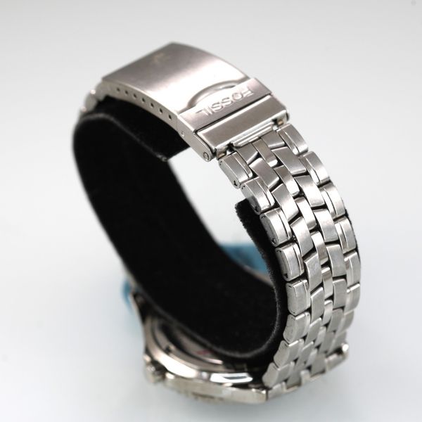 Fossil Men Watch Silver Stainless St 50m Day Date 24hr Battery Purple ...