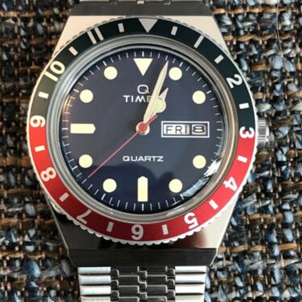 Q Timex Reissue 38mm Stainless Steel Watch Pepsi Dial Worm Once! $5 ...