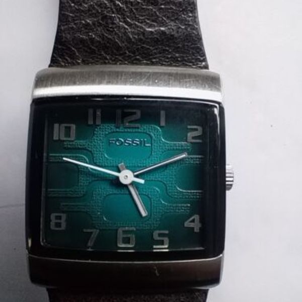 FOSSIL JR-9516 Ladies Square Face Black Leather Strap Watch Working New ...