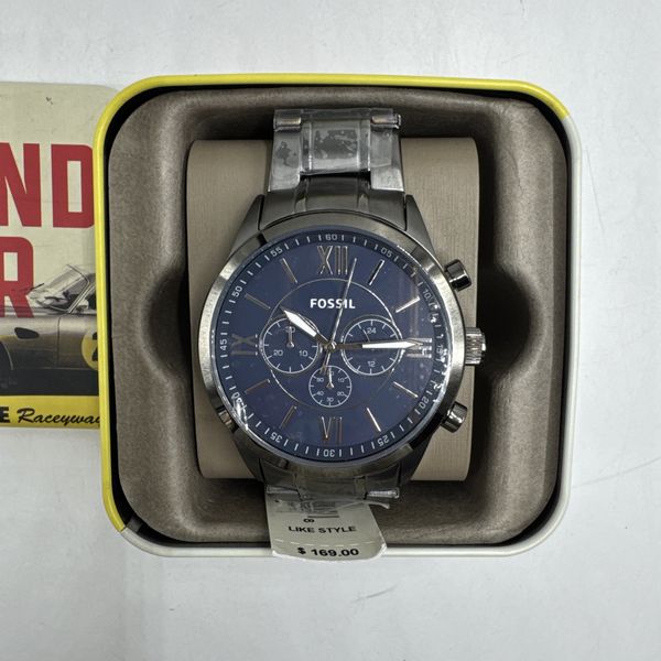 NEW FOSSIL FLYNN MENS WATCH BLUEFACE STAINLESS BAND BQ1126 48mm ...