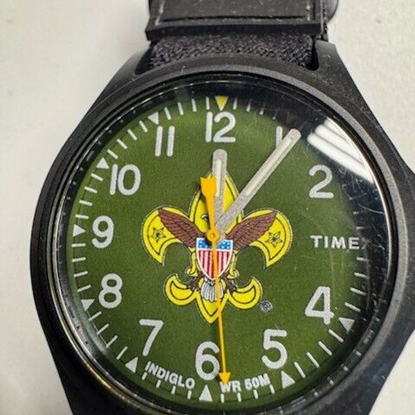 Timex Quartz Boy Scout Watch Indiglo Green Dial TW2T54400 Runs Good ...