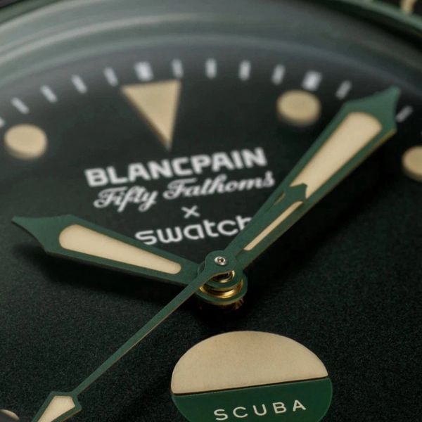 Blancpain Swatch Scuba Fifty Fathoms Green Abyss SO35G100 New IN HAND ...