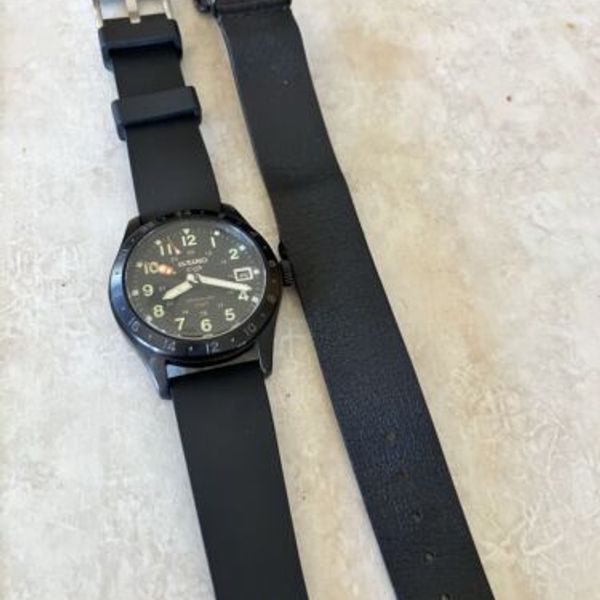 Seiko 5 Sports Automatic GMT Black Dial Leather Strap Watch SSK025(good ...