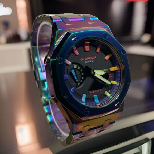 Casio G-Shock GA-2100RGB-1AER Rainbow Dial Custom Mod â Purple Flameâ ...