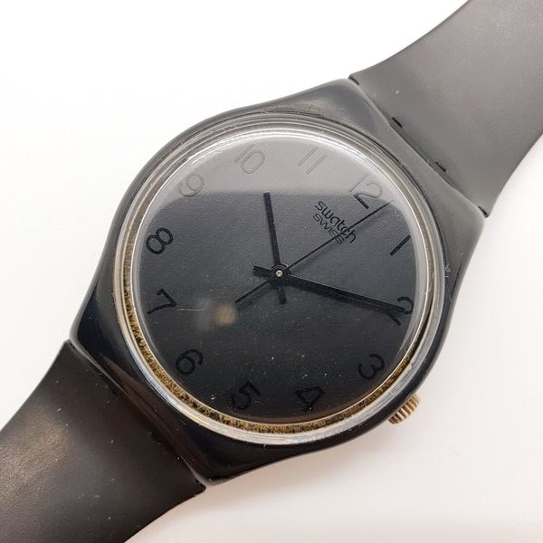 1985 Vintage Rare Full Black Swatch Watch, Swiss Made Black Quartz ...