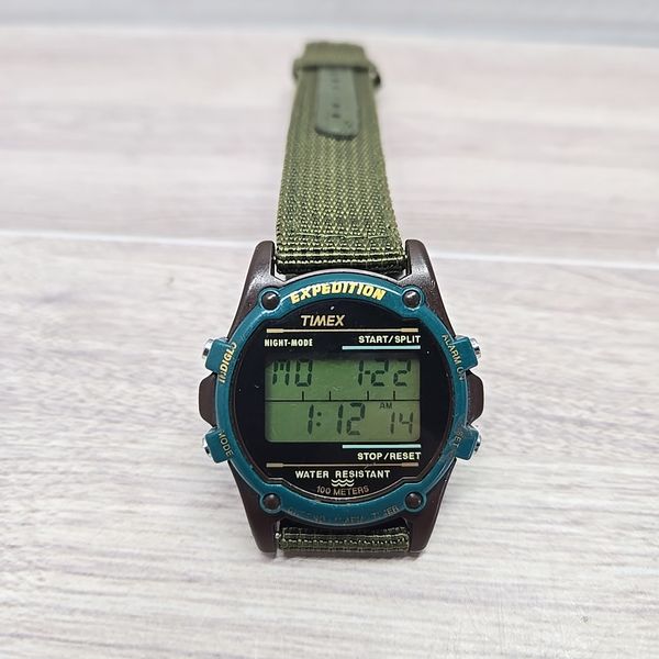Timex Vintage Expedition 1998 745 F8 Indiglo Quartz Digital Watch Green ...