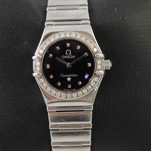 Omega Constellation Black Dial Diamond Bezel Quartz Stainless Steel ...