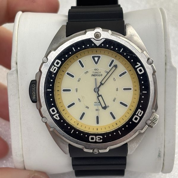 Rare Vintage Timex Mens Rotating Bezel 100m Diver Watch Quartz 45mm New ...