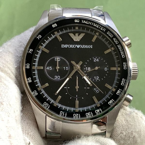 Emporio Armani AR5980 Black Dial Silver s/s Chronograph Date Quartz Men ...