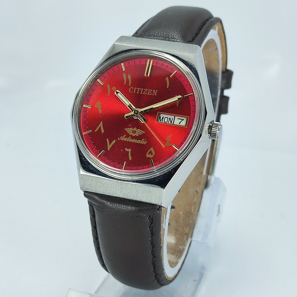 Citizen Automatic Shiny Red Arabic Dial 21 Jewels Day Date Function ...