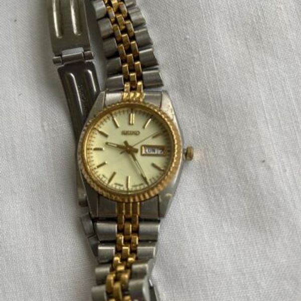 Vintage Ladies Seiko 3E23-0A69 Quartz Watch Two Tone Day-Date 24mm New ...