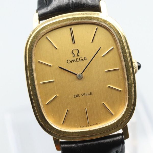 *NEAR MINT* Vintage OMEGA De Ville Hand Winding Gold Dial Rectangle ...