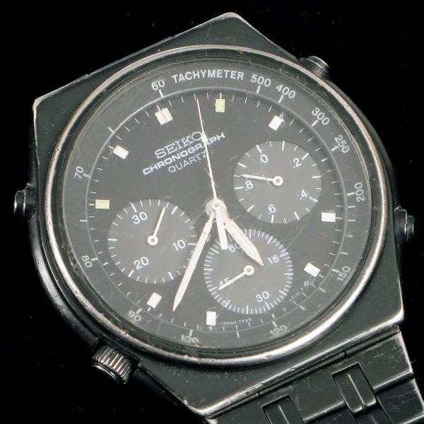 RARE VINTAGE SEIKO 7A28 7110 BLACK CHRONOGRAPH SPEEDMASTER QUARTZ ...