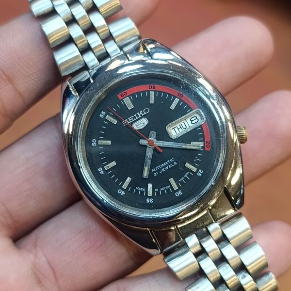 Vintage SEIKO 5 Automatic 7S26 Racer Black Dial 21J Day-Date Mens ...
