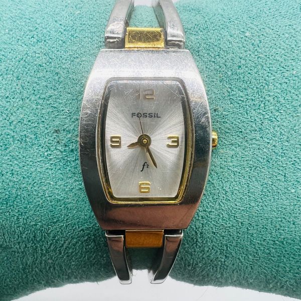 Fossil F2 Womenâ s Bangle Bracelet Watch Stainless w/Gold Hour Markers ...