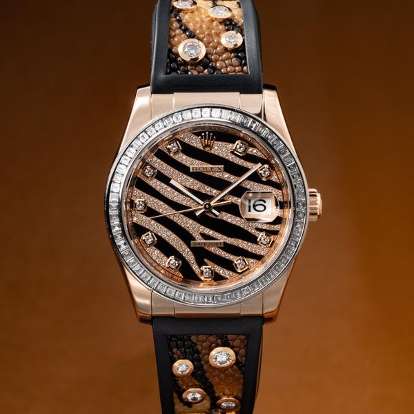 FS: 2010 Rolex 18K RG DateJust 116185BBR Pave Zebra Dial with Diamond ...