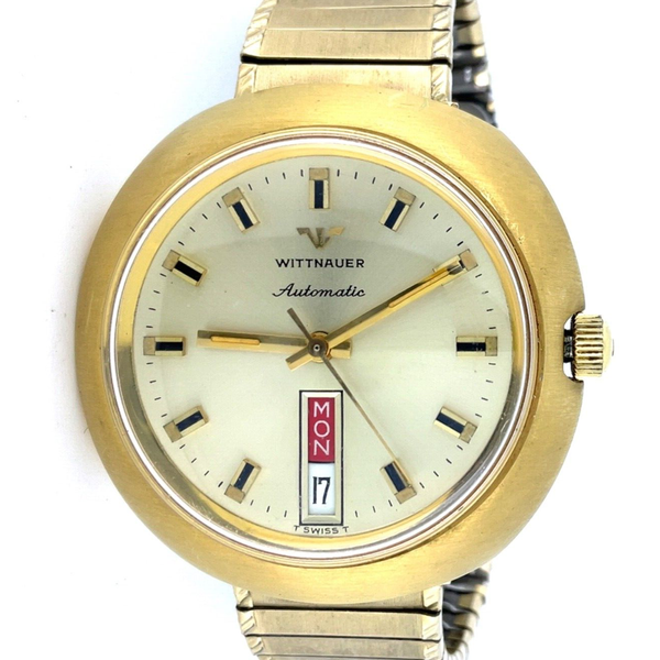 Vintage Wittnauer Automatic Gold-Plated Watch Men 39mm Red Day/White ...