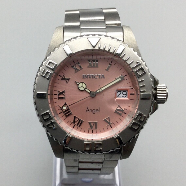 Invicta Lady Angel Watch Women 40mm Silver Tone Pink Dial Date New ...