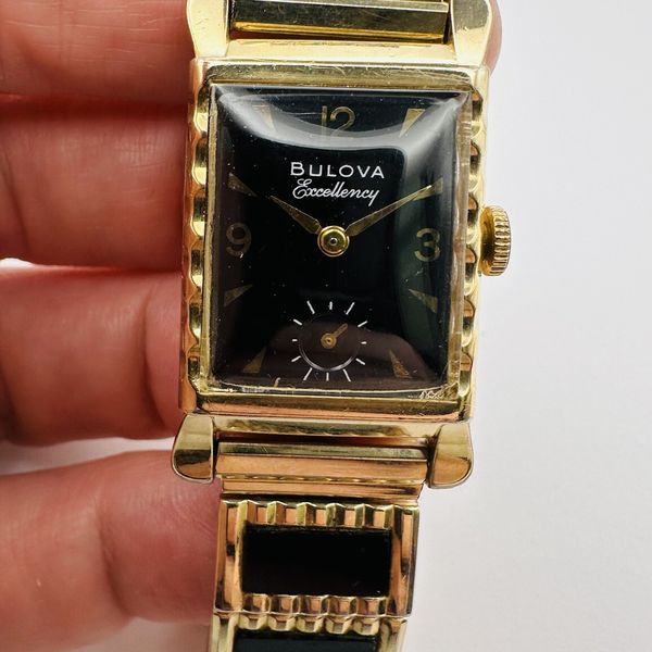 BULOVA EXCELLENCY Vintage 1950s Watch Black Dial Caliber 7AA 21 Jewels ...