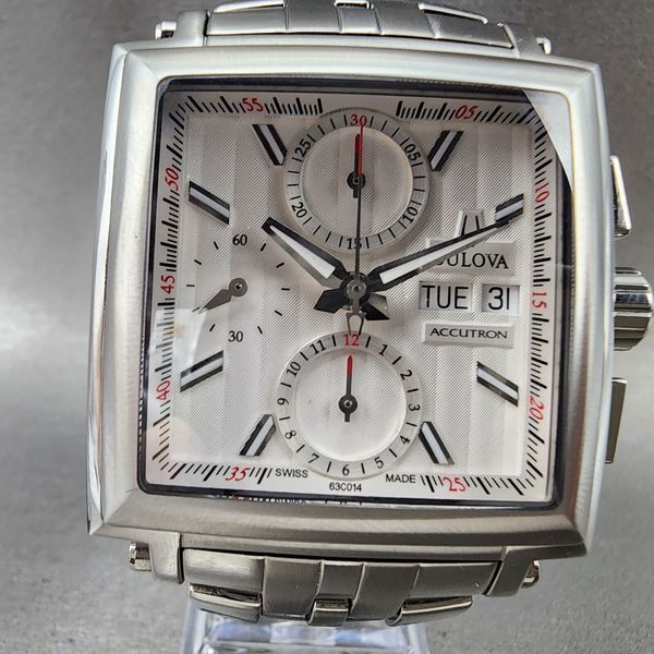 Bulova Accutron Chronograph Watch Men 39mm White Dial Steel Daydate ...