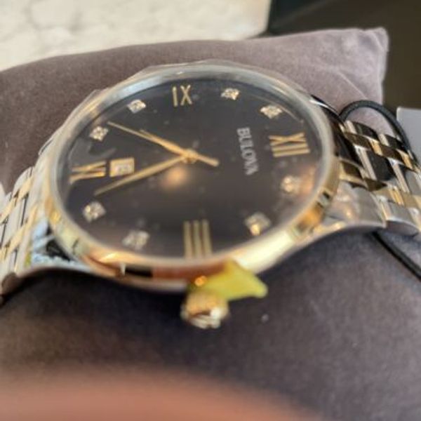 New Bulova Diamond Blue Diamond Dial Two-Toned Stainless Men's Watch ...