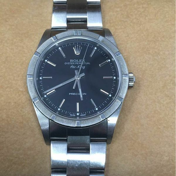 Rolex Air King Precision Mens Stainless Steel Watch Oyster Band Black ...
