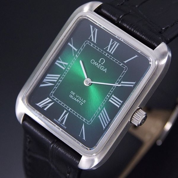VINTAGE OMEGA DE VILLE QUARTZ EMERALD DIAL DRESS MEN'S WATCH ...
