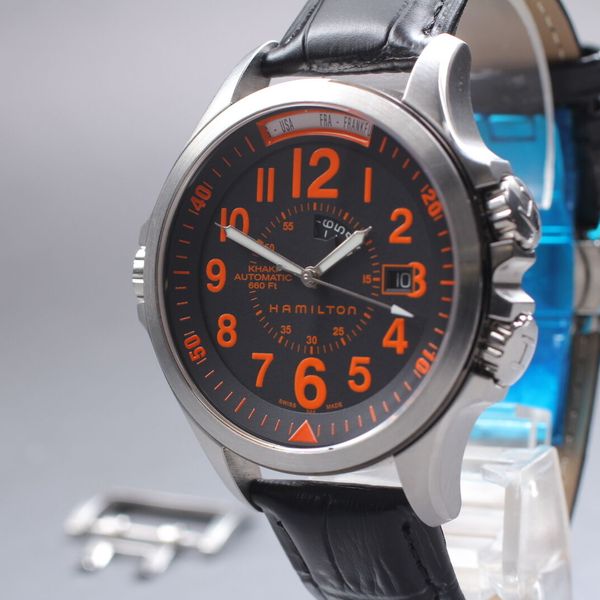 Hamilton Khaki H776950 Air Lace GMT Black Dial Automatic Men's Watch ...