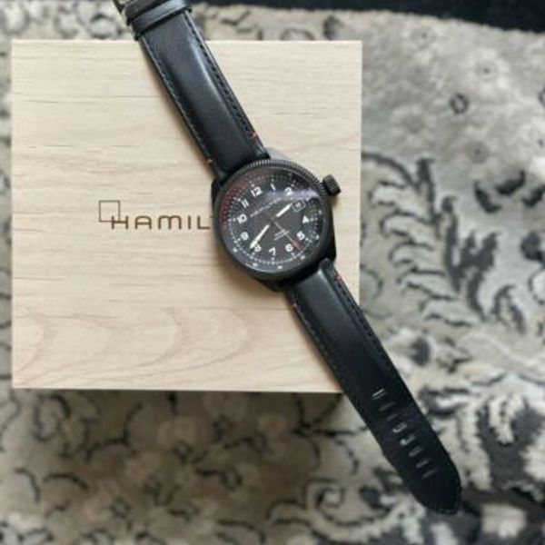 Hamilton Khaki Aviation Men's Black Watch with Leather Band - H76695733 ...