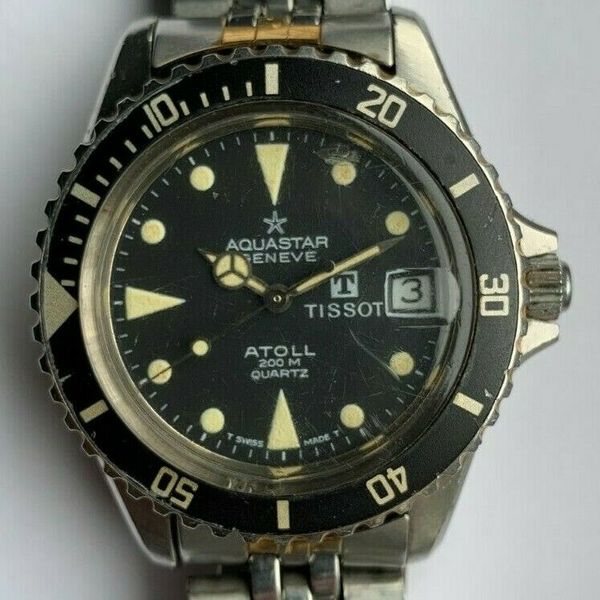 AQUASTAR ATOLL TISSOT VINTAGE 200M QUARTZ DIVE WATCH 70s/80s - CASE 36 ...