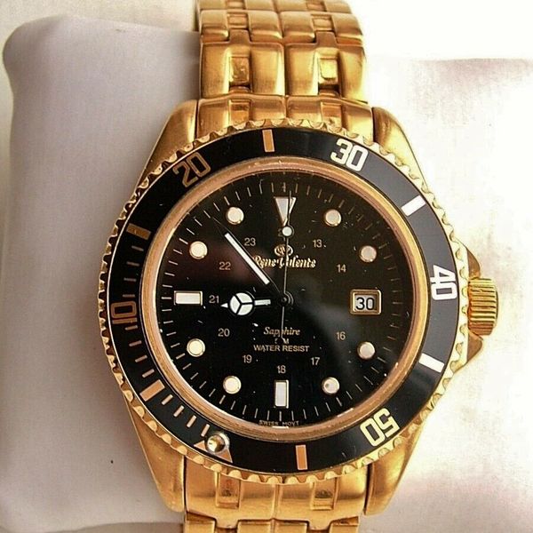Mens Superb Rene Valente 50m Sapphire Quartz Date Wrist Watch. T3021 ...