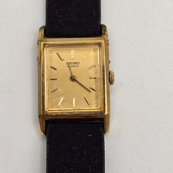 Vintage Seiko Watch Women Gold Tone 2C20-5310 Tank Leather New Battery | WatchCharts Marketplace