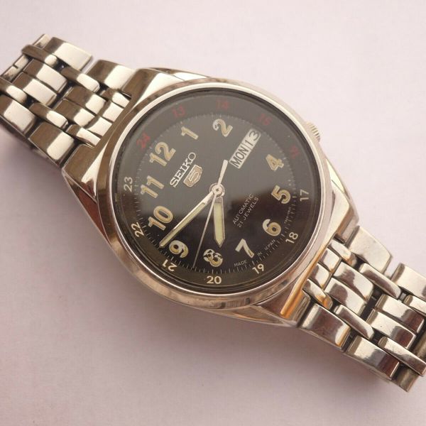 Seiko 5 Automatic 21 Jewels 7S26-02C0 See Through Back Black Dial Watch ...