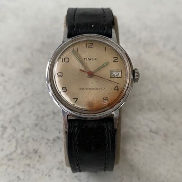 Vintage 1970â s Timex Sprite Mechanical Hand Wind Date Watch - Needs ...