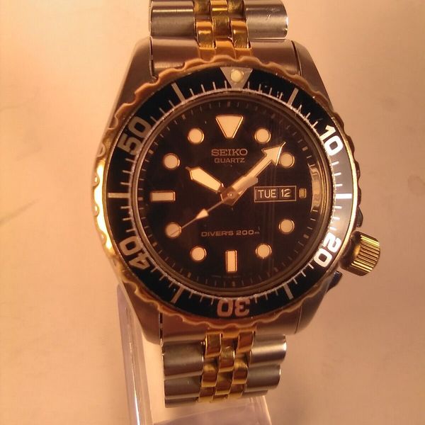 Seiko Two-Tone 200M Quartz Diver Watch 7N36-6A29 Excellent Condition ...