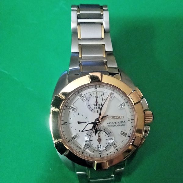 Vtg Seiko Velatura Chronograph. 7T92-OKS0 Two Tone Dia. Dial Quartz ...