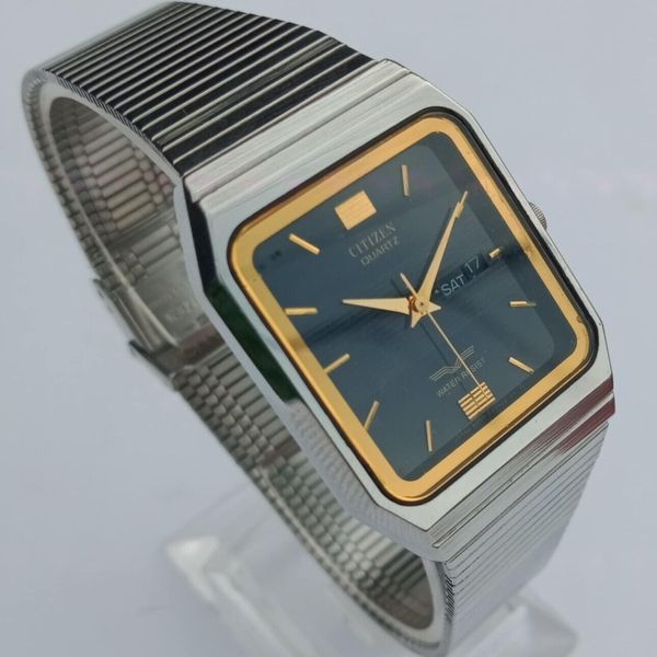 Vintage CITIZEN Tank Menâ s Quartz Watch Day Date Black Dial ...