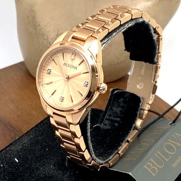 Bulova Women's Watch 97P151 Quartz Diamond Accent Rose Gold Tone ...