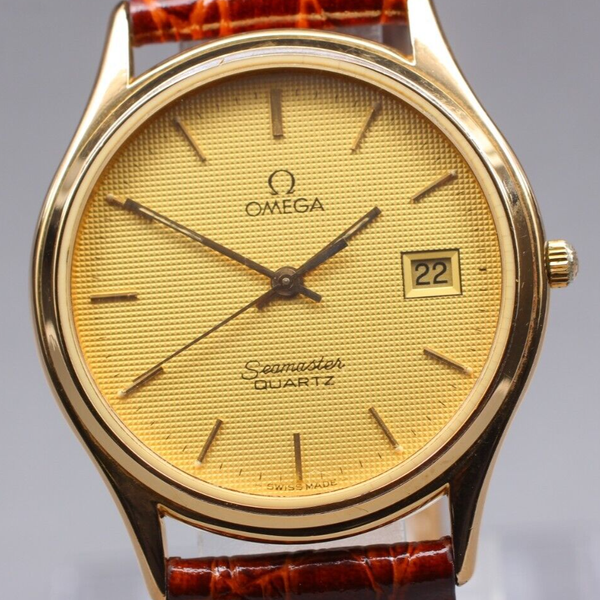 [N MINT] Vintage OMEGA Seamaster Cal. 1430 Gold Date Dial Men's Qz ...