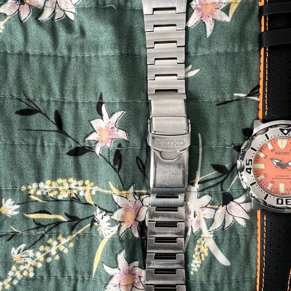 Orange Dial Monster Men's Seiko Divers Automatic Watch With XTRA Hirsch ...
