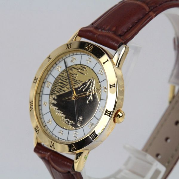 Vintage Hokusai Mt.Fuji Men's Quartz Watch Gold Dial & Zodiac Kanji ...