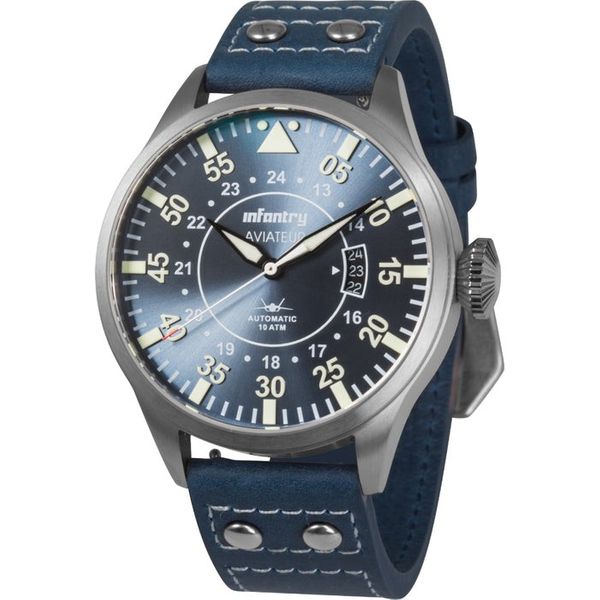 Infantry Aviateur Blue Dial Leather Strap Men Watch AVR-004-BLU-L ...