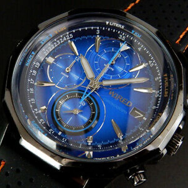 Working Seiko Wired Chronograph Quartz Mens Blue Black Watch VK67 reloj ...