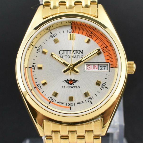 VINTAGE CITIZEN AUTOMATIC 21 JEWEL GOLD PLATED CASE DAY DATE MENS WRIST WATCH | WatchCharts ...